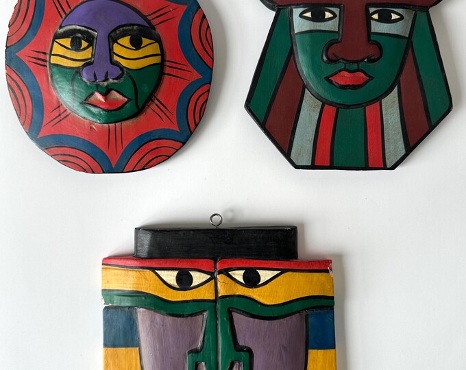 Vintage Laurel Burch Tribal Wooden Face Masks | Popart | Folk Art Wall ...