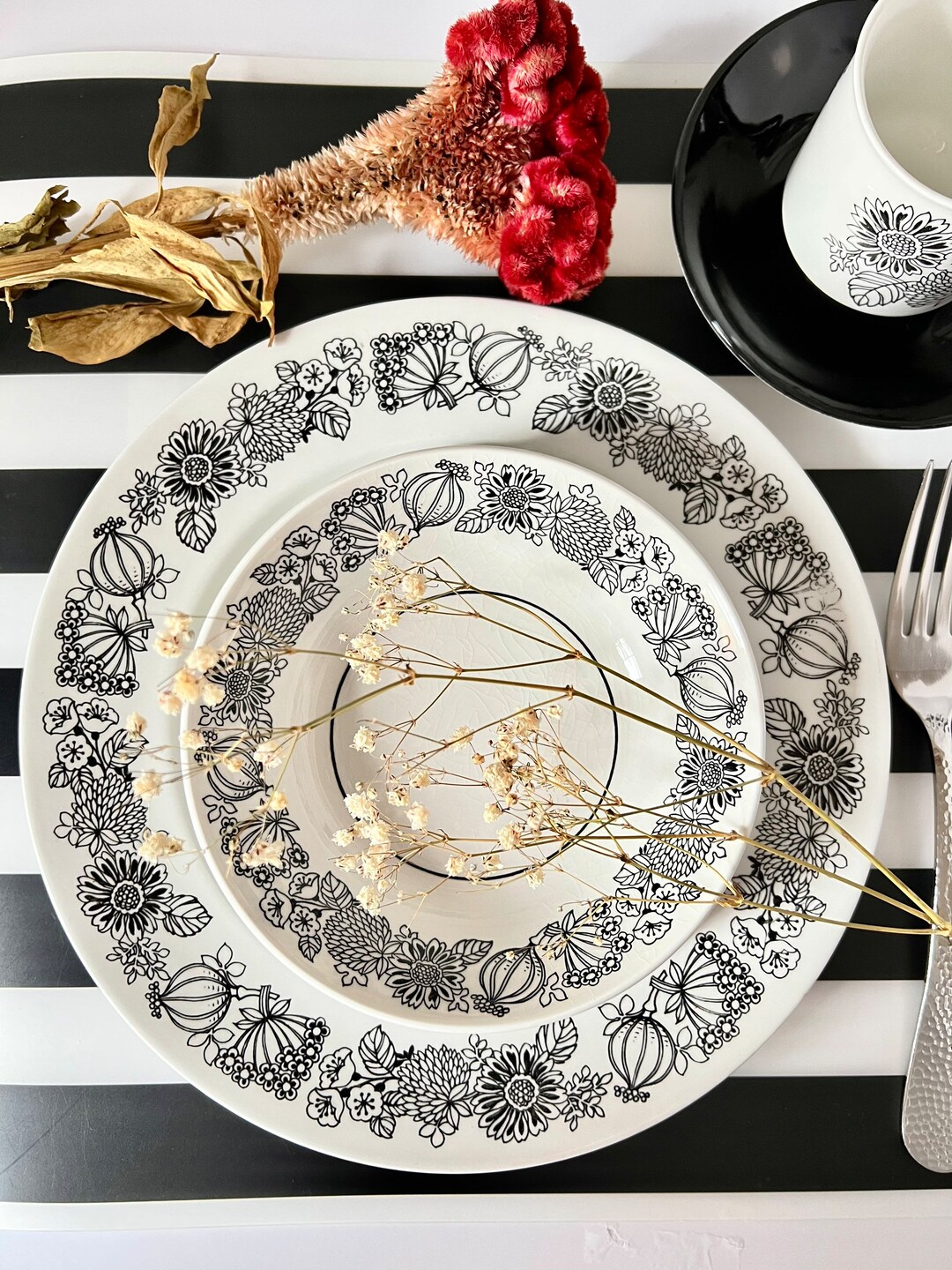 Vintage 1970s Manitou Grindley Black & White Genuine Ironstone ...