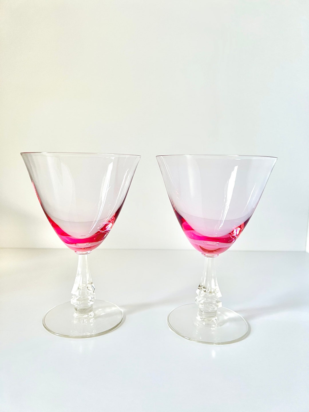 Mid Century Tiffin Franciscan Pink Wistaria Crystal Water Glasses ...