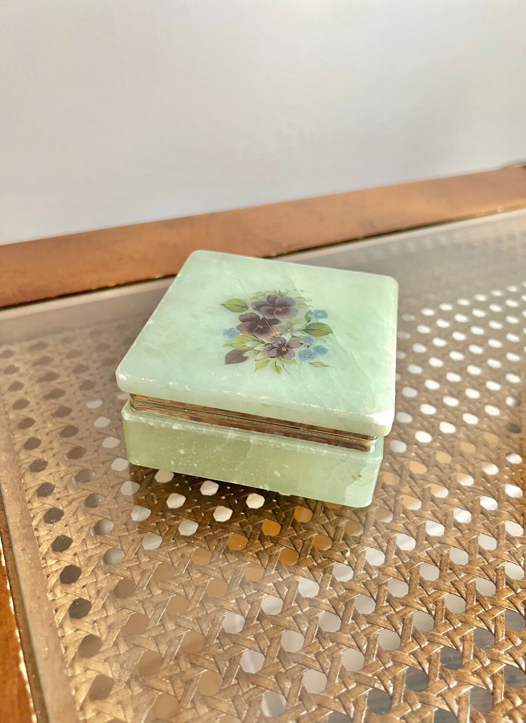 Vintage Italian Mint Alabaster Powder Box | Floral Pattern Alabaster ...