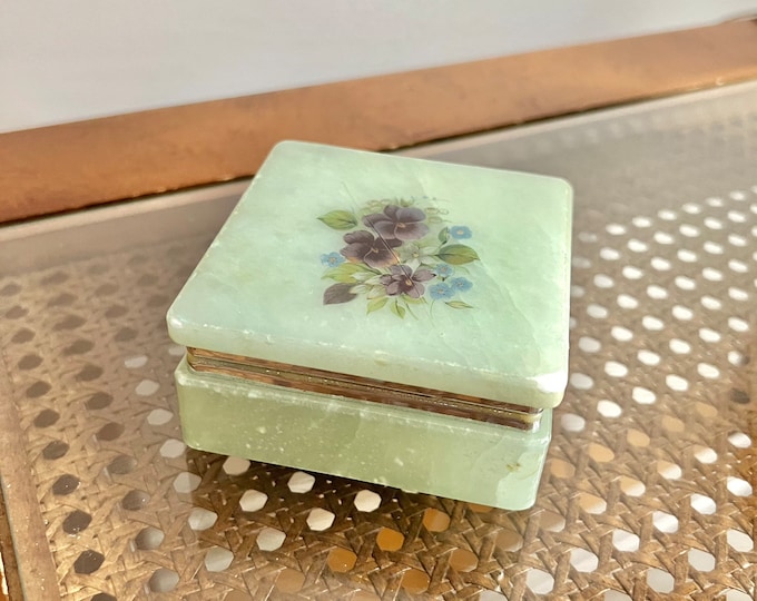 Vintage Italian Mint Alabaster Powder Box | Floral Pattern Alabaster ...