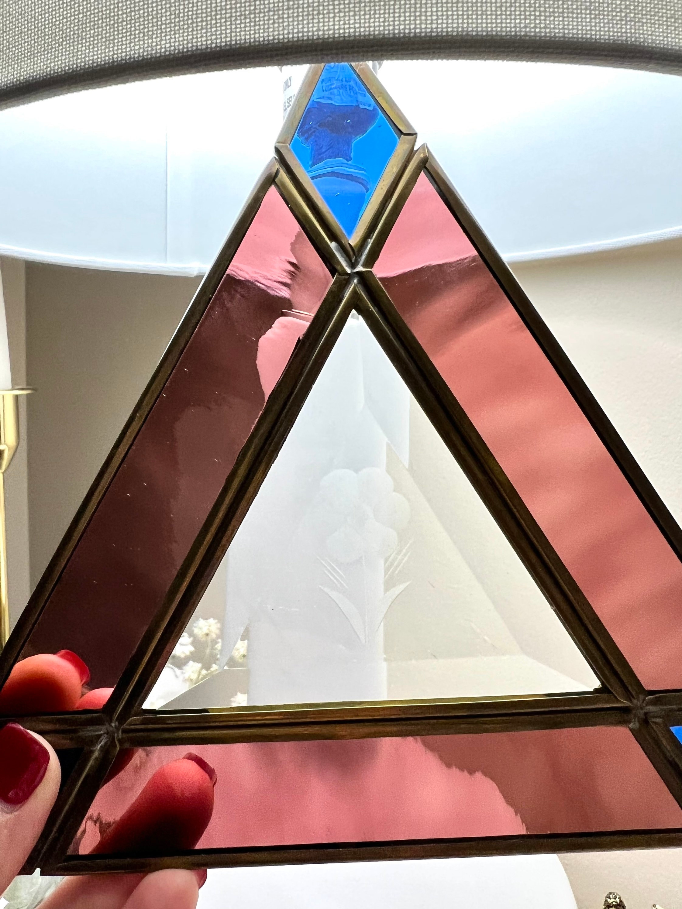 Stained Glass Penrose Tringle Sun Catcher With Etched Flower - Etsy