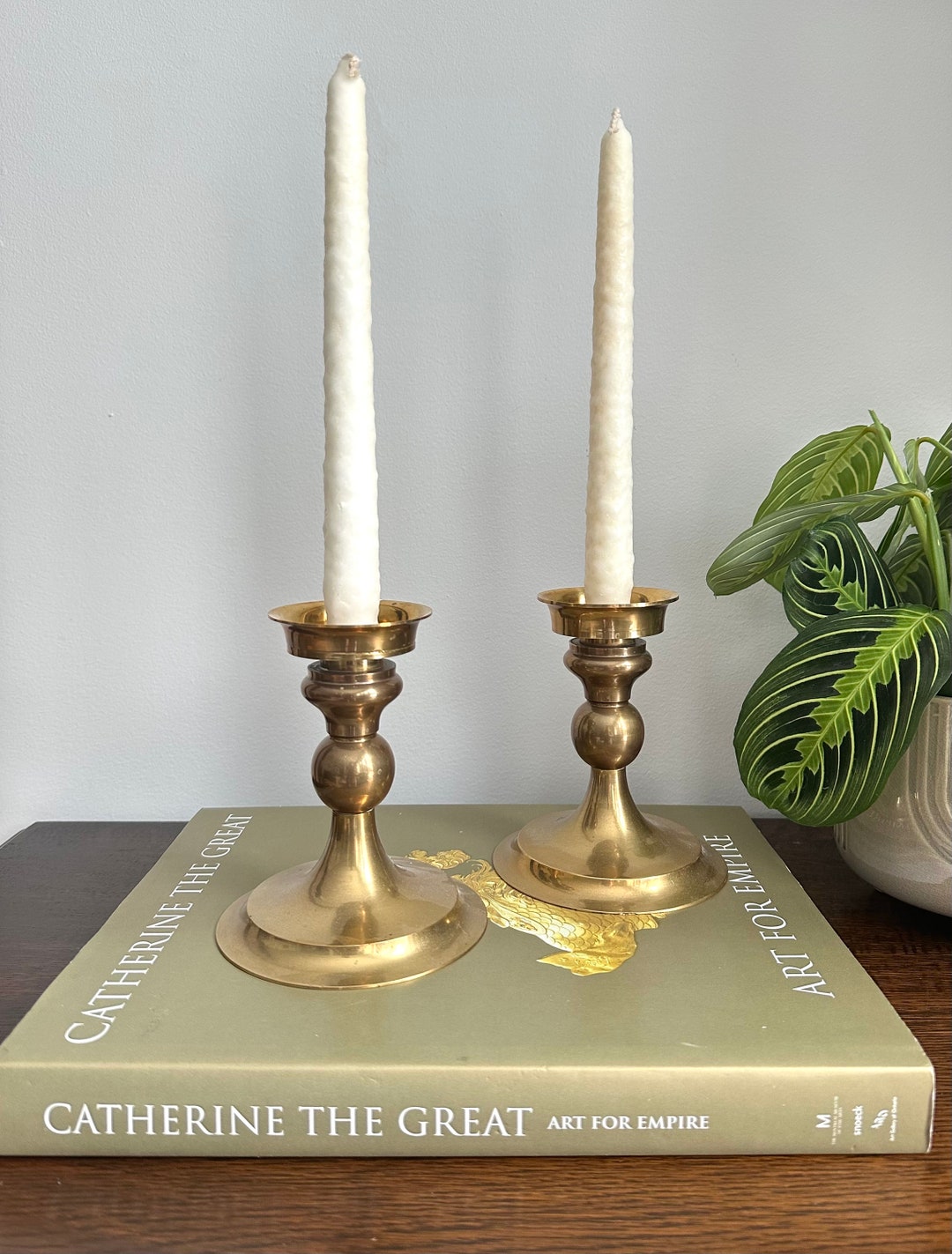 Vintage Large Solid Brass Candle Holders | Set of 2 - Etsy