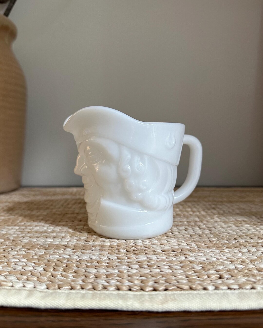 Vintage Federal Milk Glass Toby Face Creamer 1960s Pressed Glass Heat ...