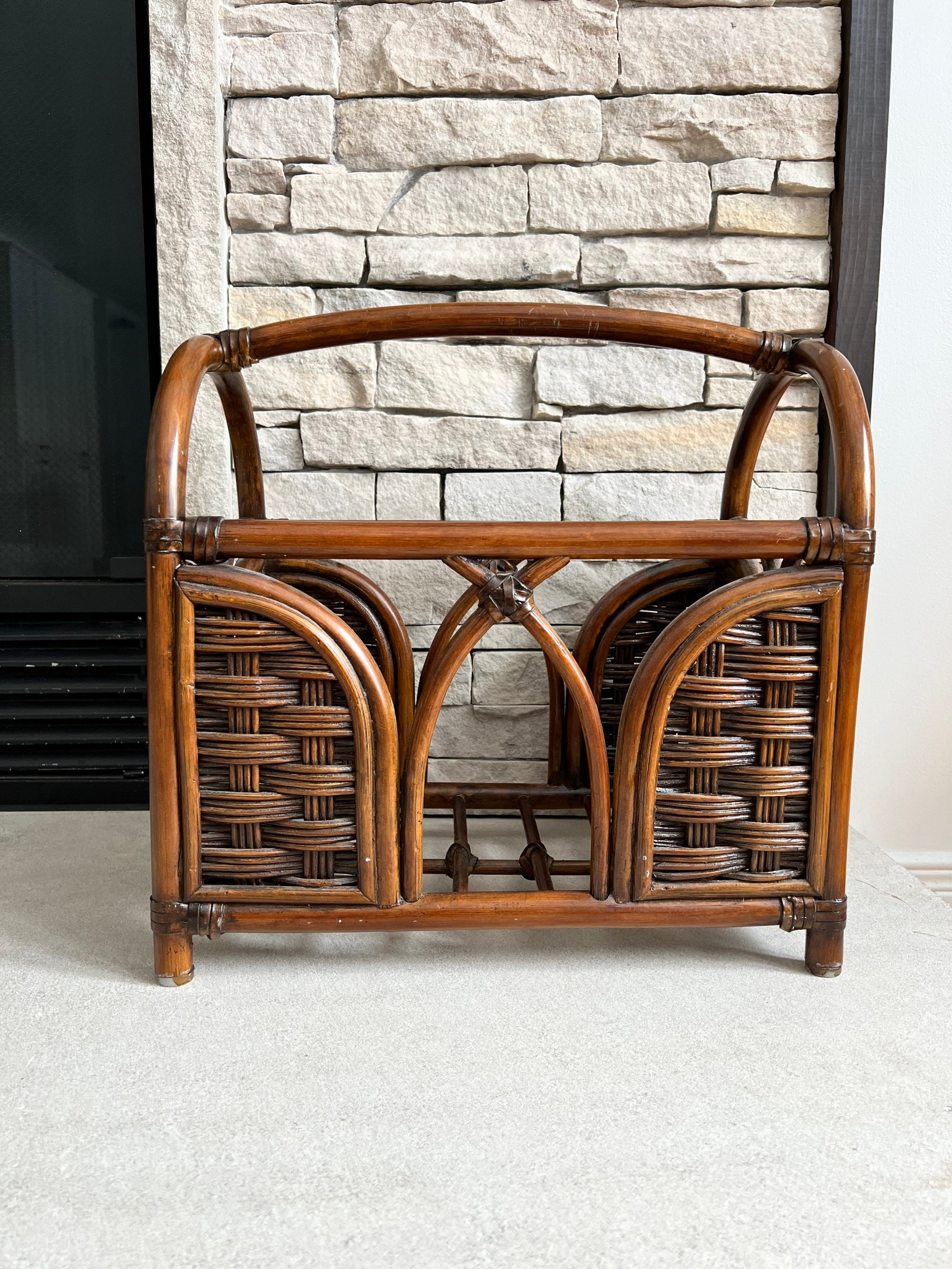Vintage Mid Century Rattan Magazine Rack Boho Chic Magazine Holder ...