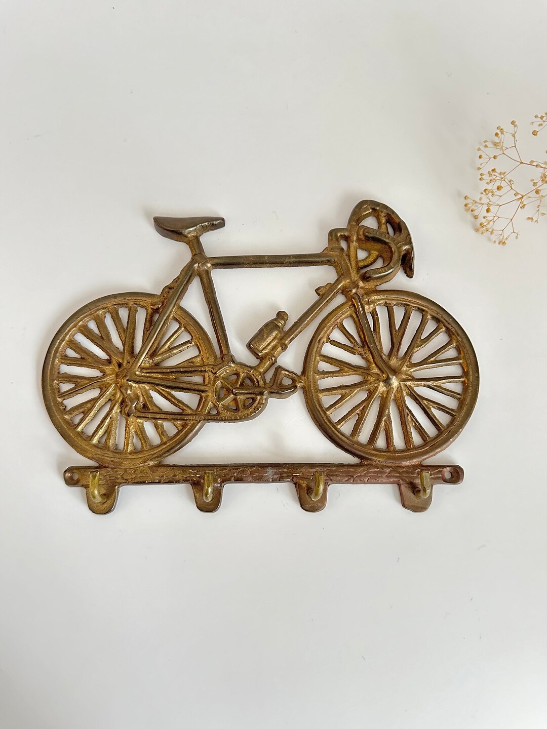 Vintage Solid Brass Bicycle Key Holder | Wall Hook | Gold Plated Brass ...