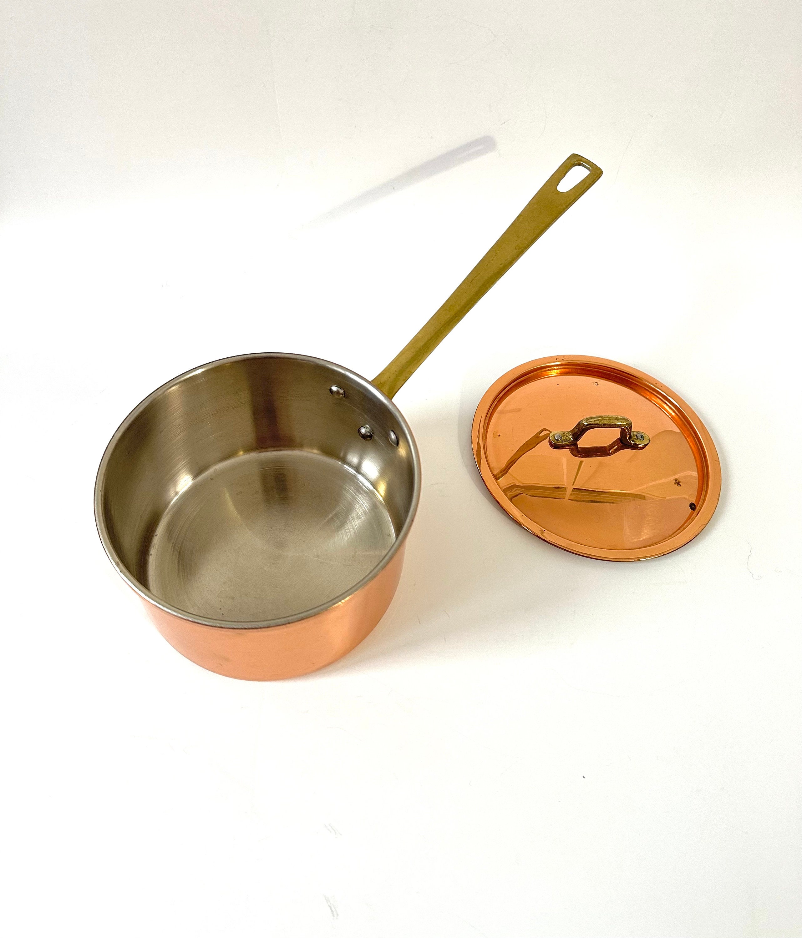 Small Copper Pan With Lid Made in Korea Sauce Pan With Brass Handle ...