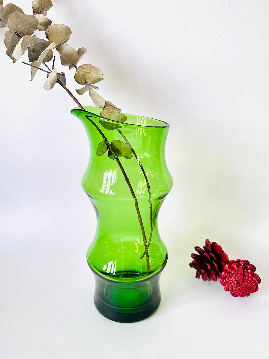 Vintage MCM Swedish Aseda Glasbruk Green Bamboo Shaped Glass Vase ...