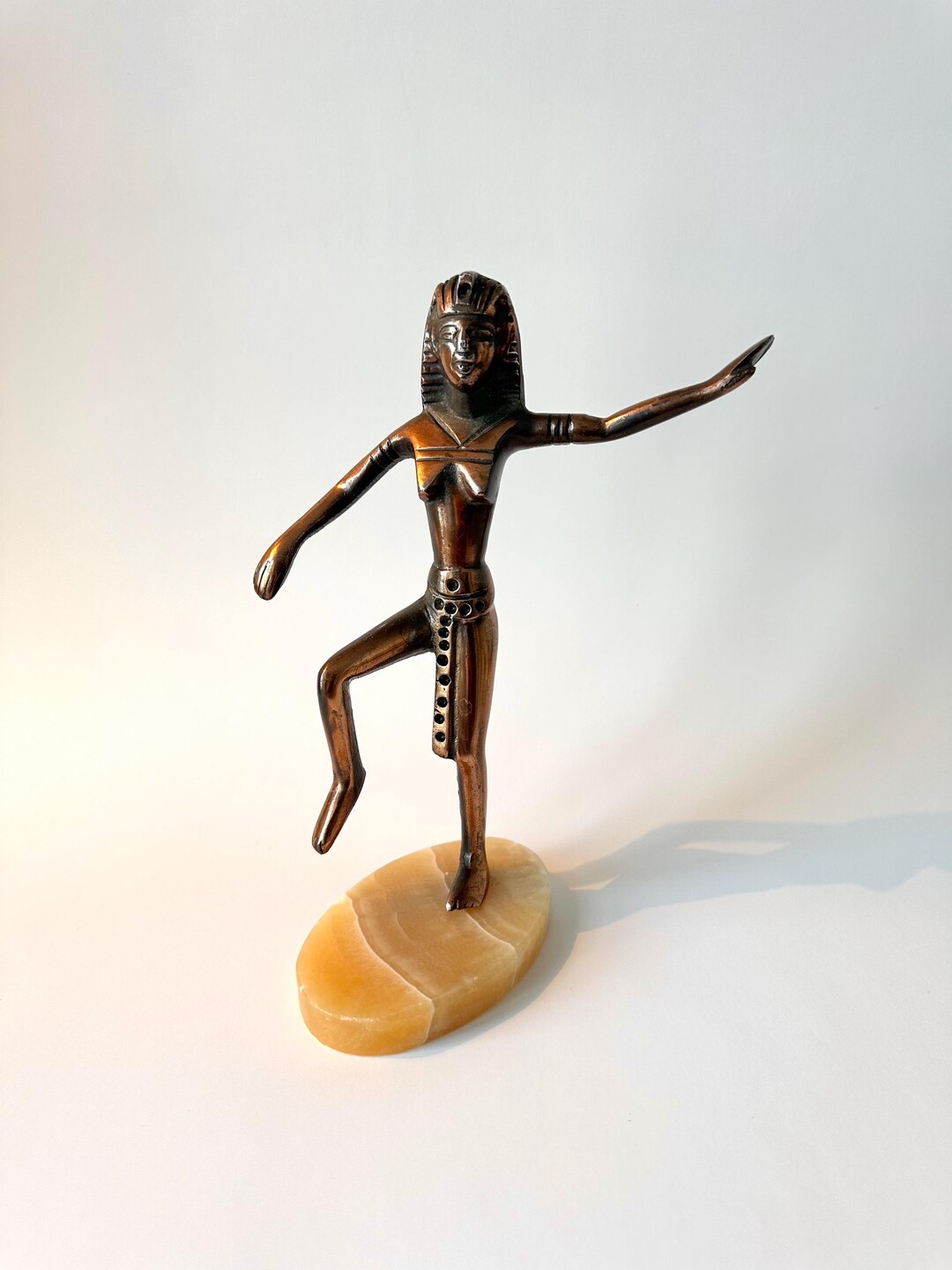 Vintage Art Nouveau Dancing Cleopatra Bronze Statue on Yellow Alabster ...