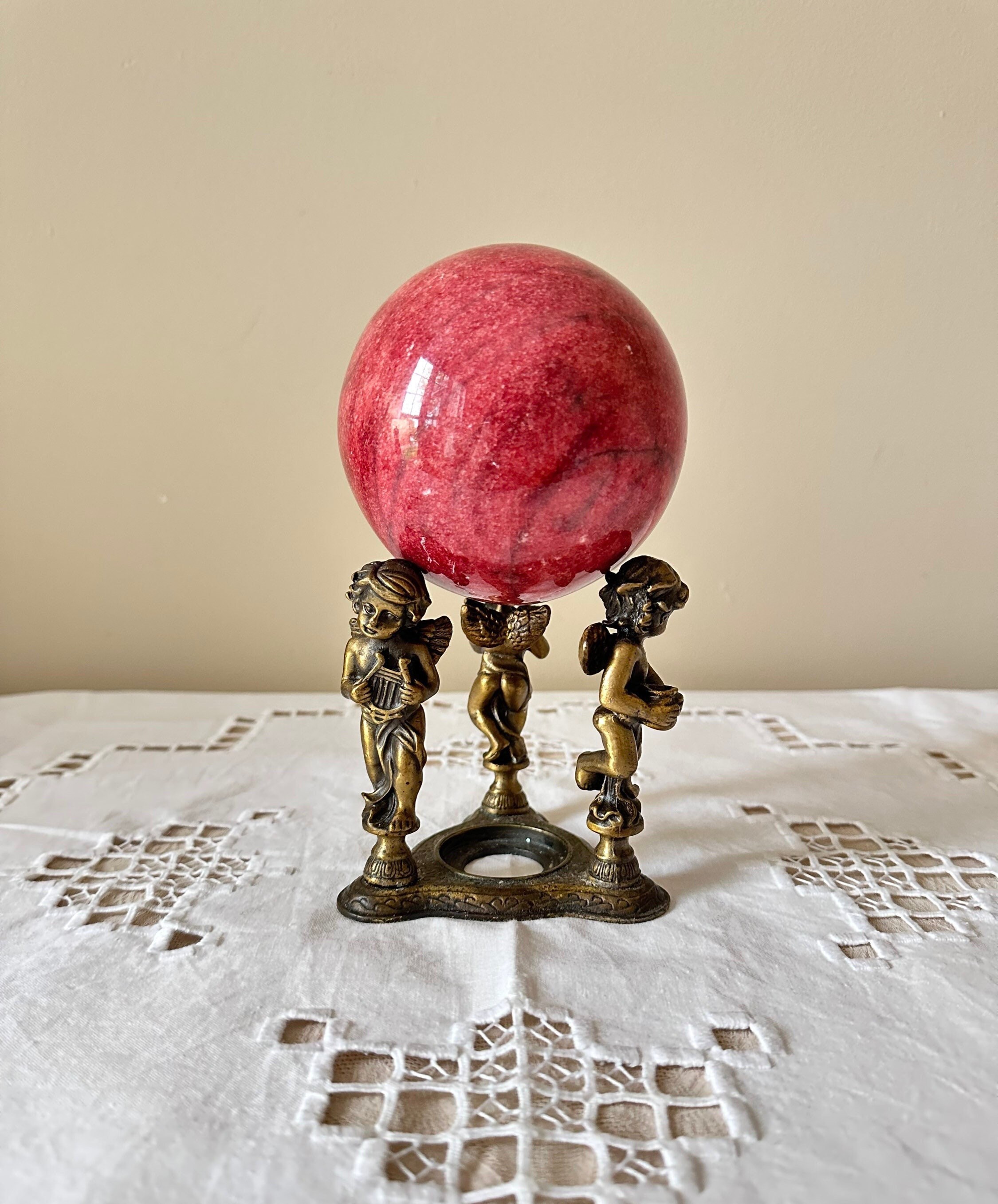 Vintage Copper Angels Display Holder With a Polished Pomegranate Pink ...