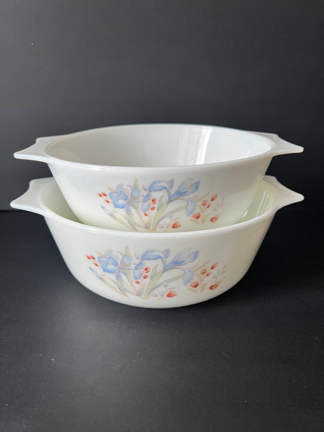 Set of 2 Blue Iris Pyrex England Casserole Dishes | Pyrex Mixing Bowls ...