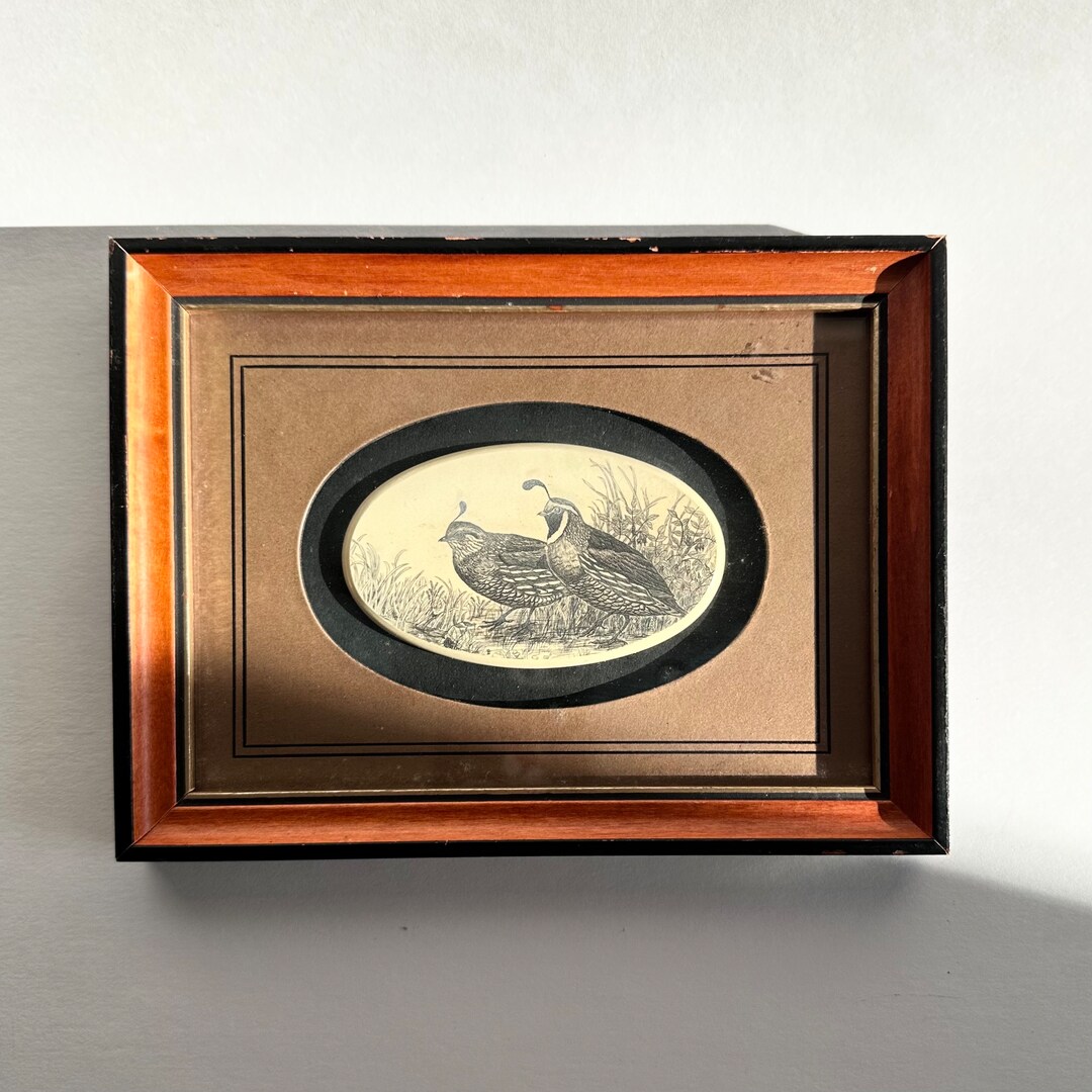 Vintage Small Stephen Barlow Scrimshaw Oval Framed Polymer Matted ...