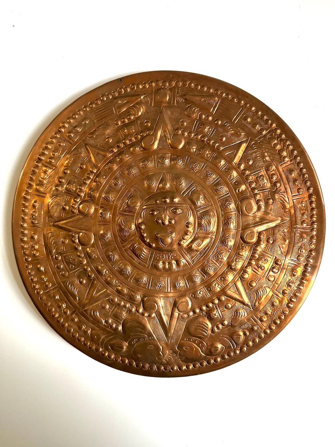 Vintage 16” Heavy Copper Mayan Calendar Wall Plaque | Mexican Aztec ...