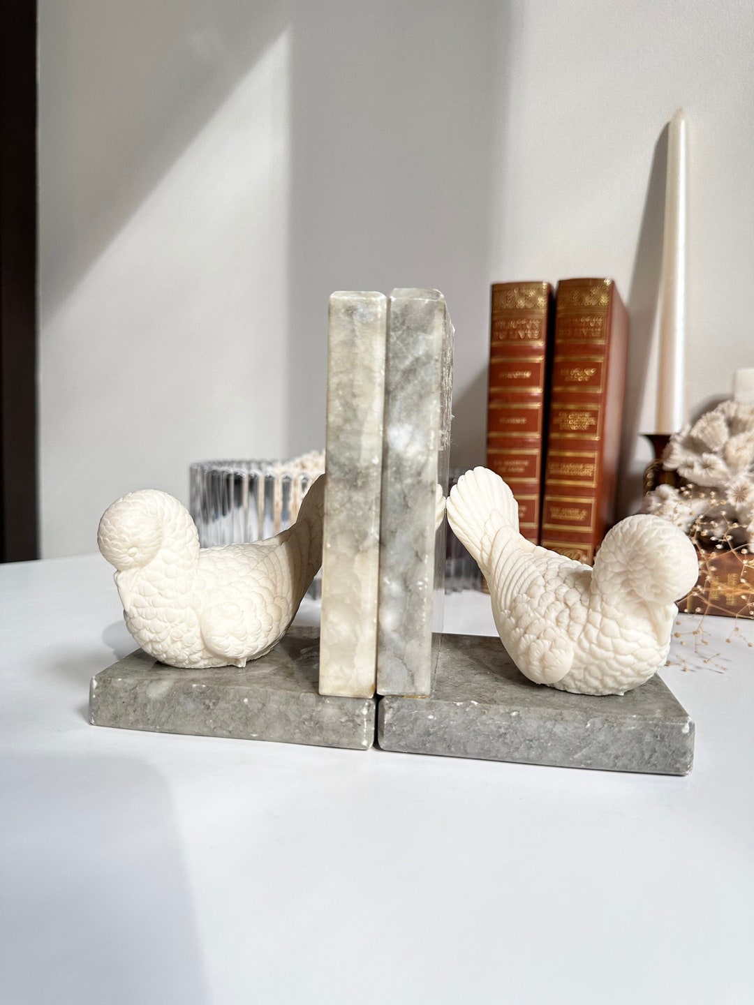 Vintage Mid 20th Century Italian Alabaster White Doves Bookends Circa ...