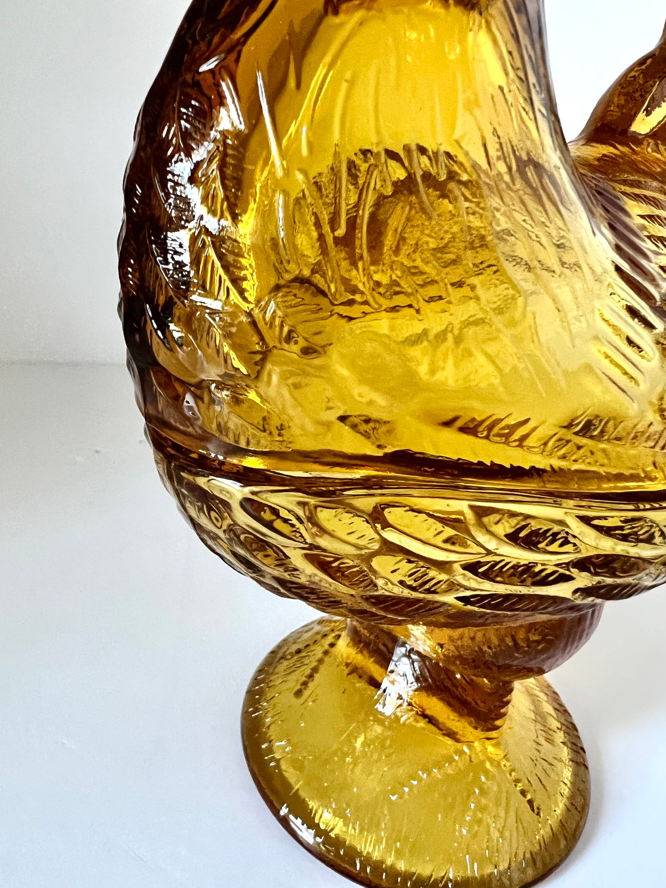 Vintage Westmoreland Pedestal Amber Glass Rooster Candy Dish ...