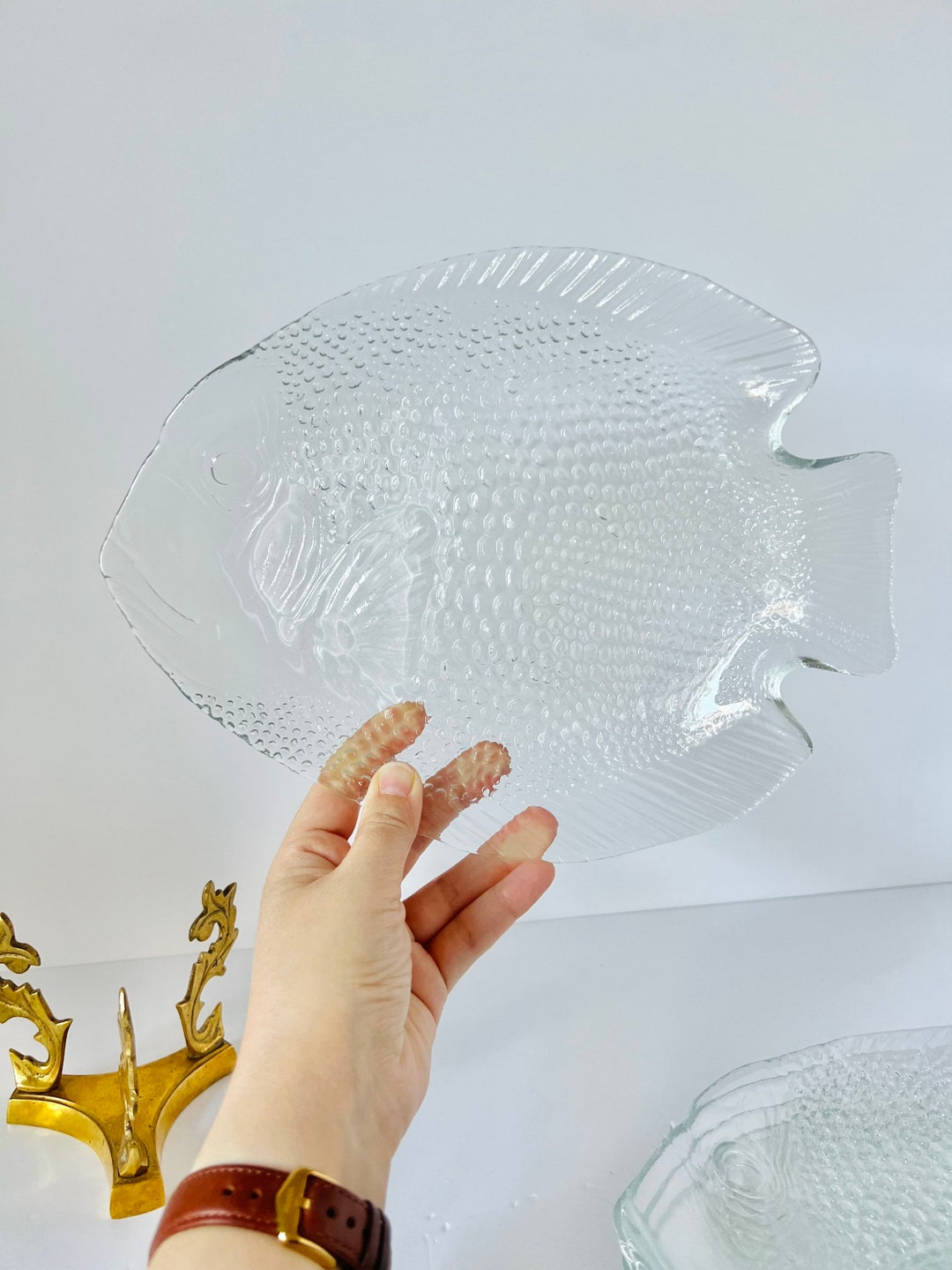 Vintage Arcoroc France Fish Shaped Clear Glass Plates Set of 6 Dinner ...