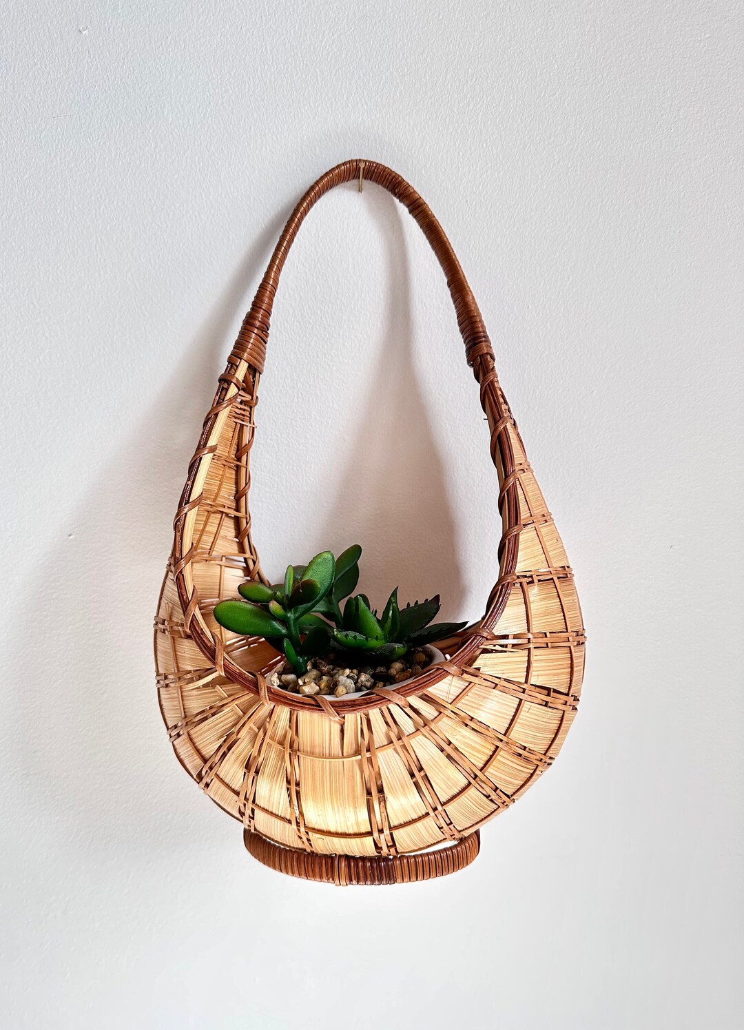 Vintage Curved Wicker Planter With Long Handle Boho Chic - Etsy