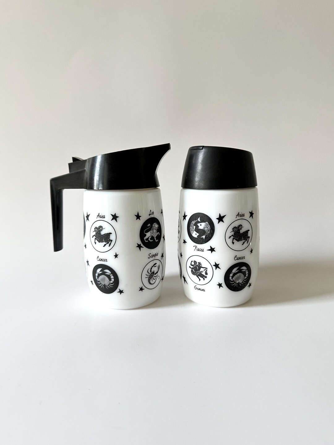 Vintage Rare HTF Milk Glass Zodiac Signs Black & White Sugar and Milk ...