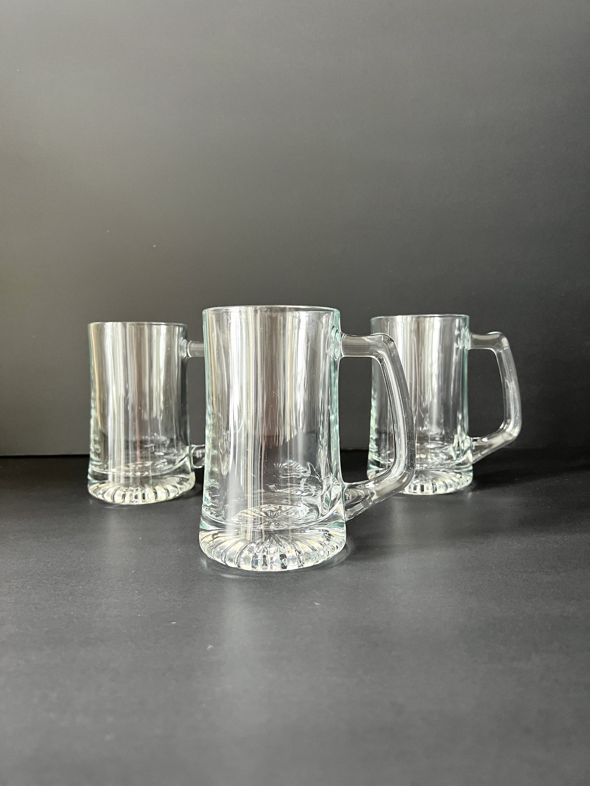 Vintage Clear Glass Beer Mugs With Handle Vintage Barware Beer Etched ...