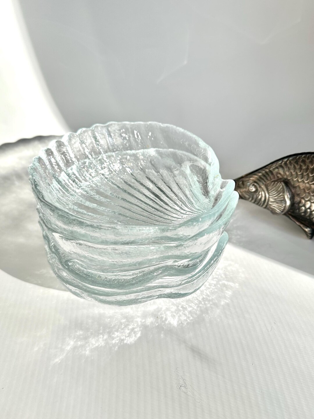 Vintage Textured Glass Clam Shell Plates | Shell Appetizers | Set of 4 ...