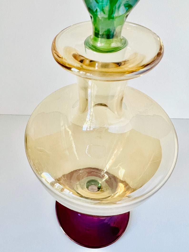 Vintage Krosno Poland Handmade Tri-color Iridescent Crystal Decanter ...