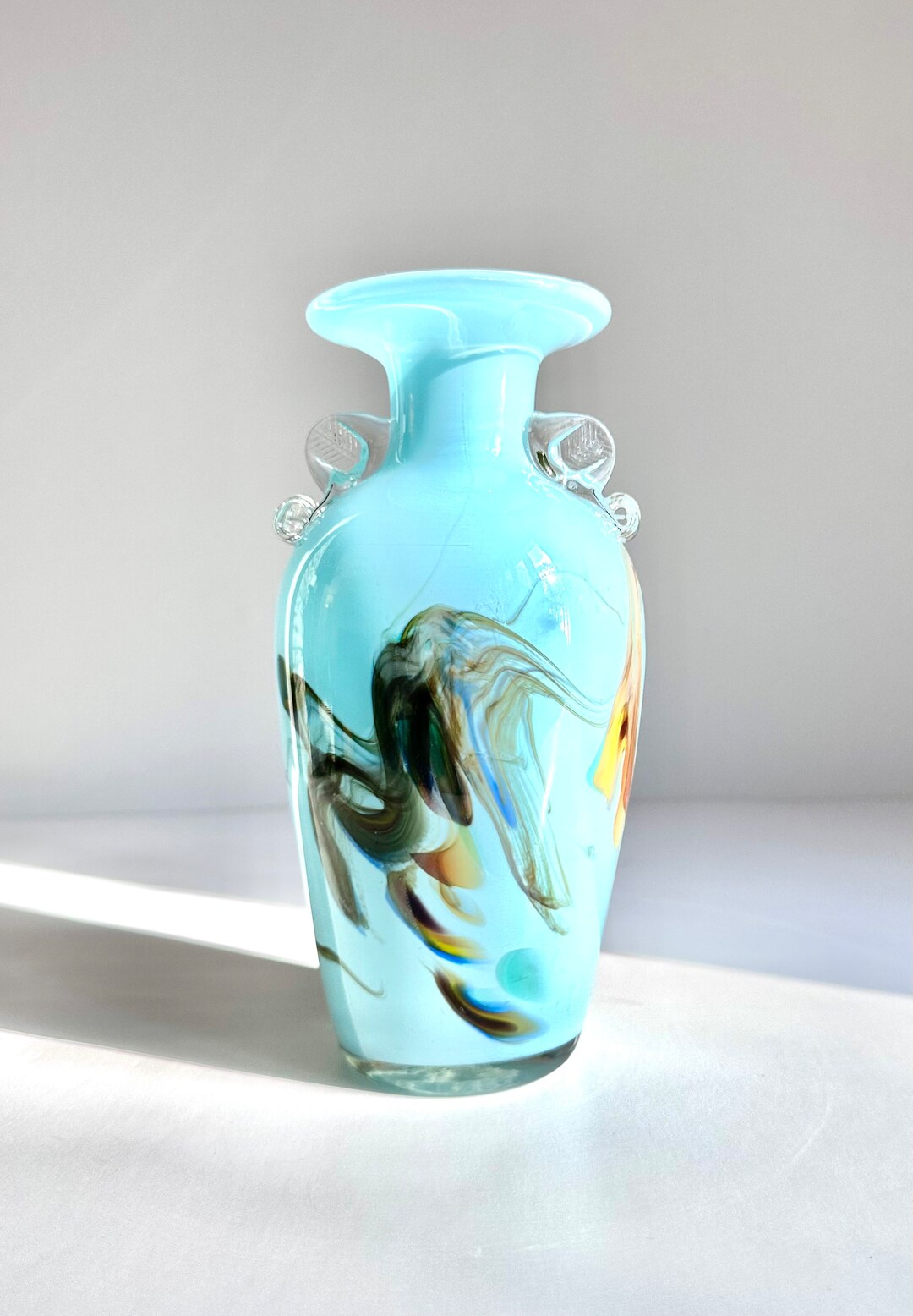 Vintage Chinese Dalian Art Turquoise Glass Vase, "snowflakes", Circa ...