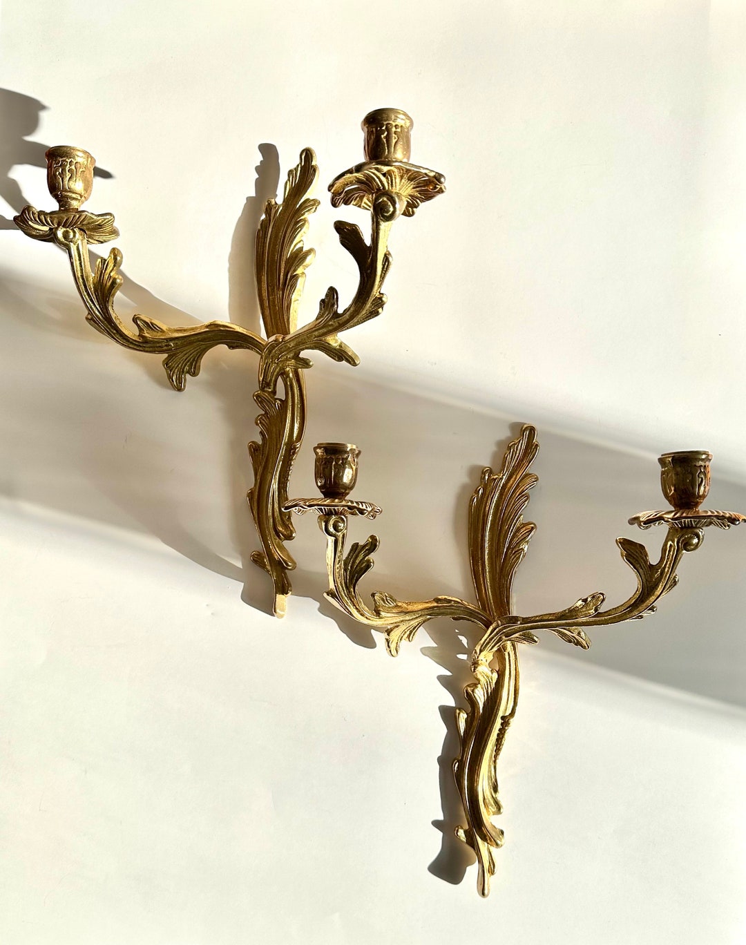 Pair of Antique French Rococo Style Gilt Bronze Candelabras Wall Candle ...