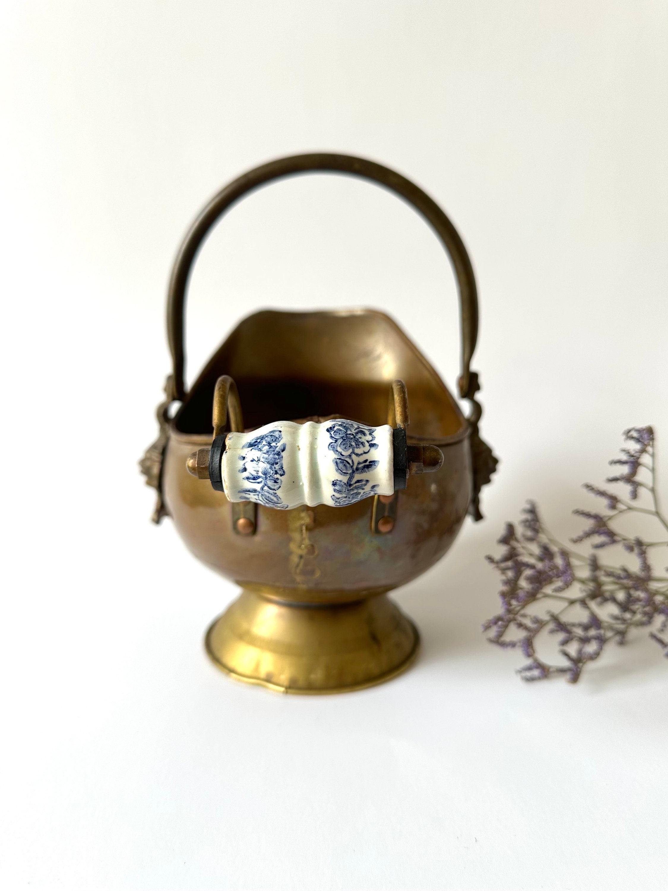 Mini Brass Coal Scuttle With Delft Blue Porcelain Handle | Air Plant ...