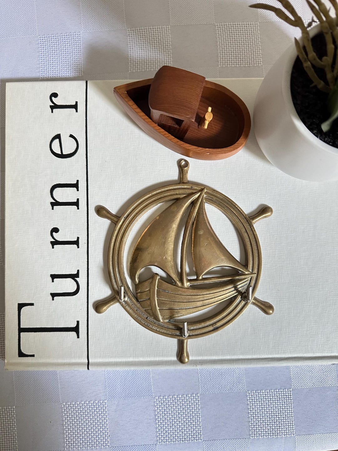 Vintage Solid Brass Sailing Boat Key Holder | Wall Hook | Gold Plated ...