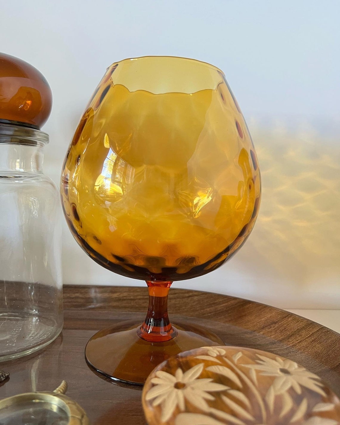 Vintage Italian 1960's Grand MCM Amber Empoli Optic Glass Balloon ...