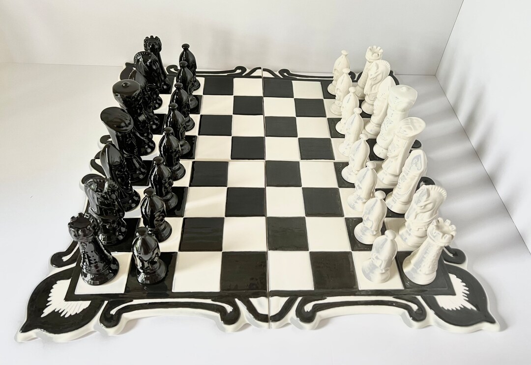 Original Vintage Scioto Ceramics Chess Set - Board + 32 Chess Pawns ...