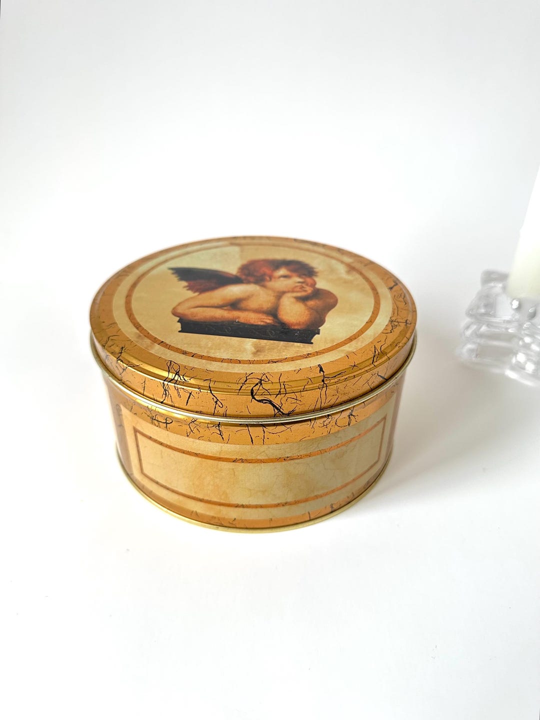 Vintage Raffaello's Cherub Angels Round Shaped Metallic Box Cookie ...