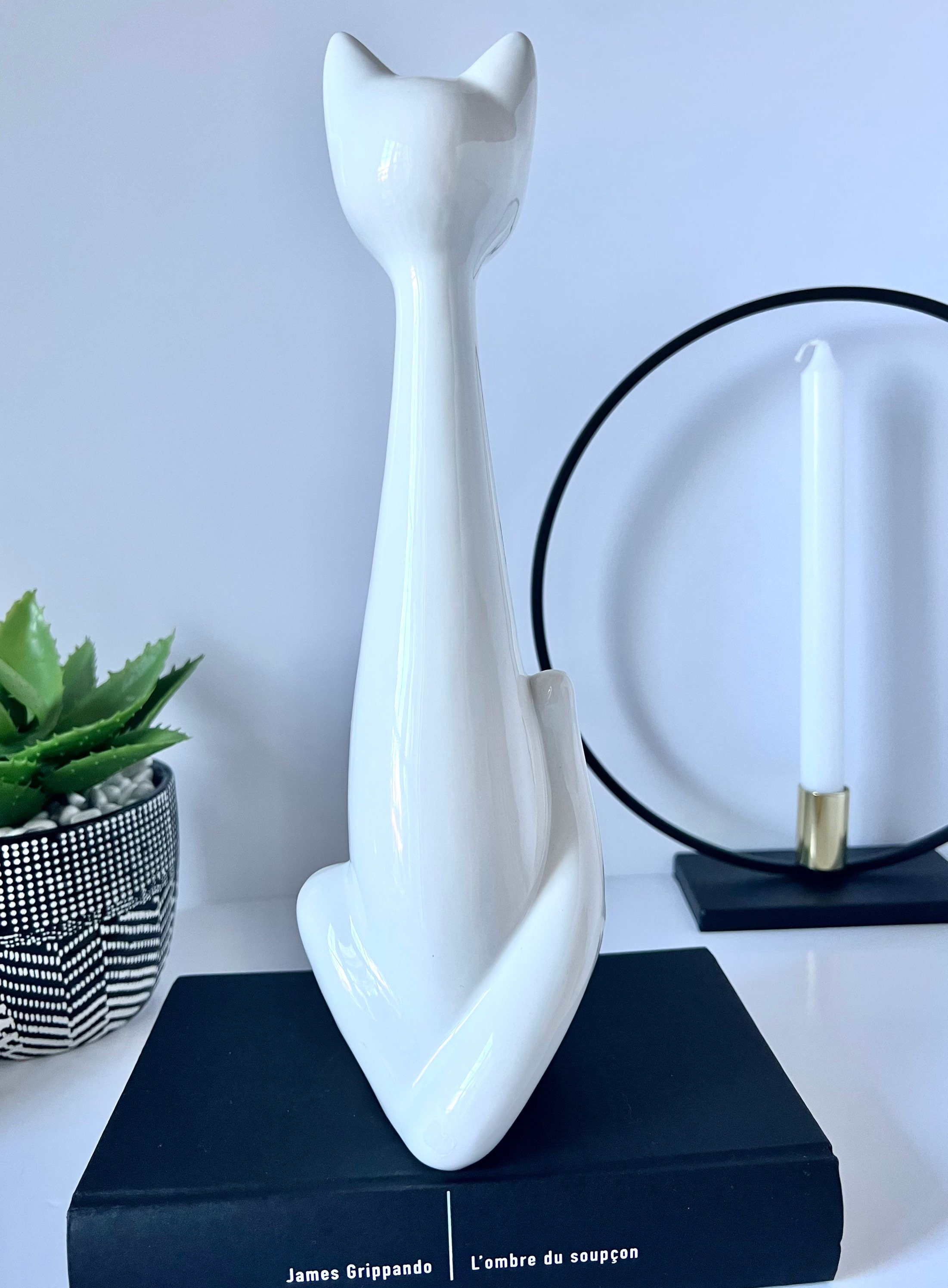 Vintage White Cat Figurine MCM Home Decor Porcelain Figure - Etsy