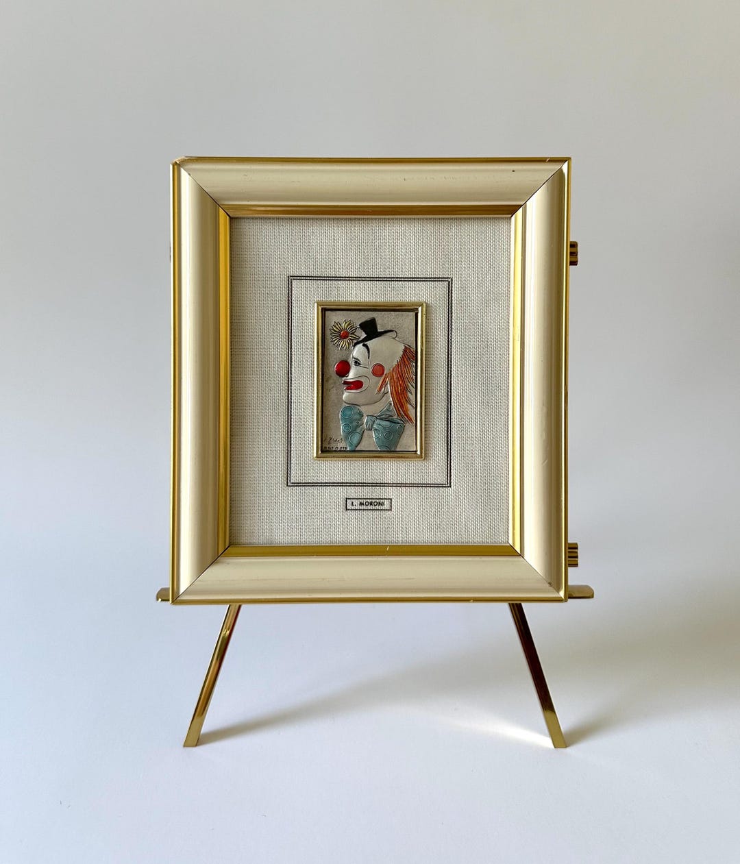 Vintage Italian MORONI Pierrot Clown Art Chromolytograph on Real Silver ...