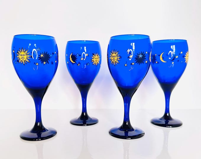 Vintage Libbey Cobalt Blue Celestial Wine Glasses Set of 4 Vintage ...