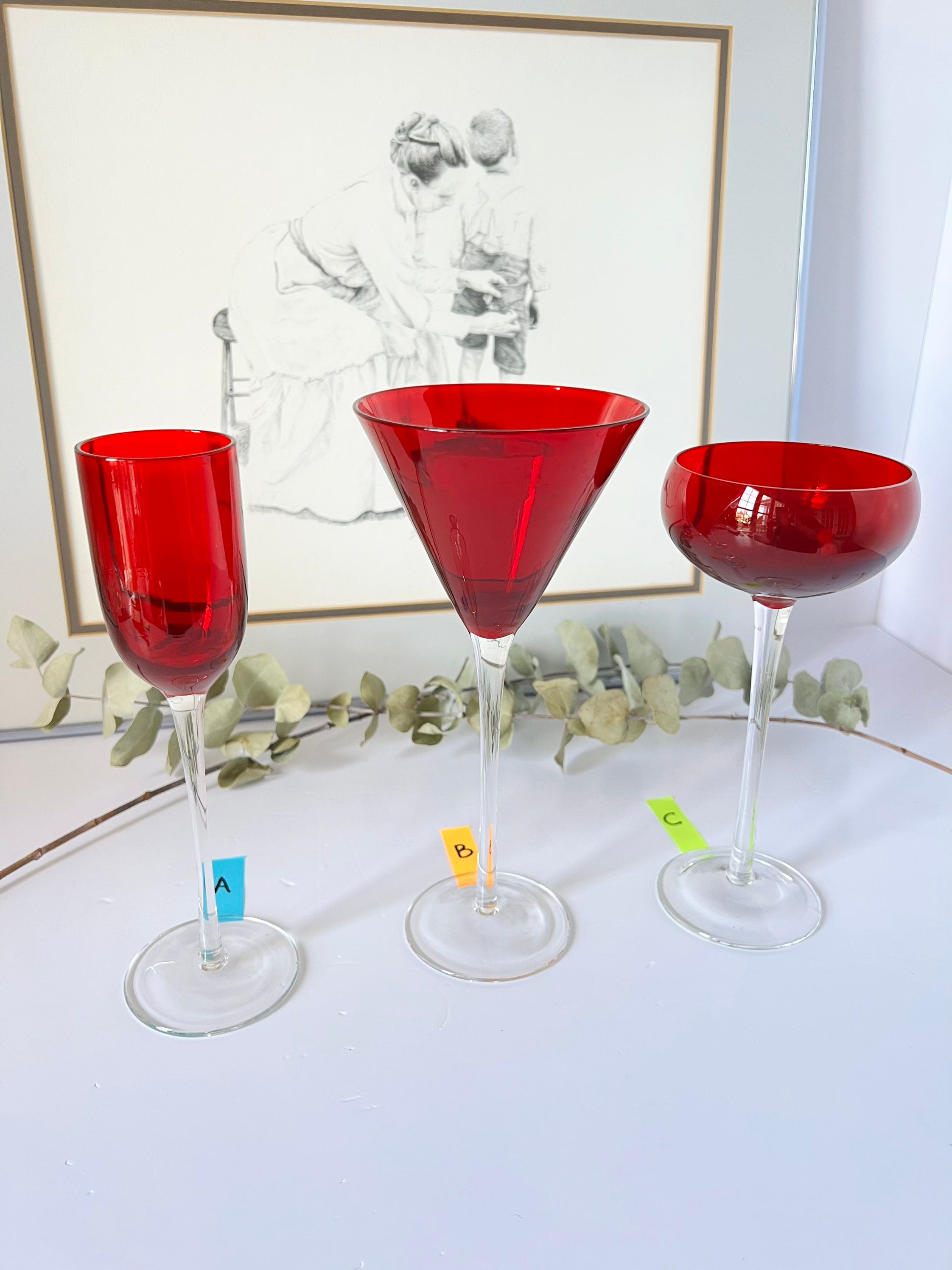 Vintage Mismatched Ruby Red Cocktail Glasses MCM Barware Christmas Gift ...