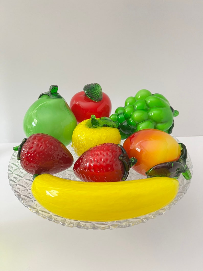 Vintage Murano Style Hand Blown Glass Fruits Decorative Glass Fruits Blown Glass Art Retro