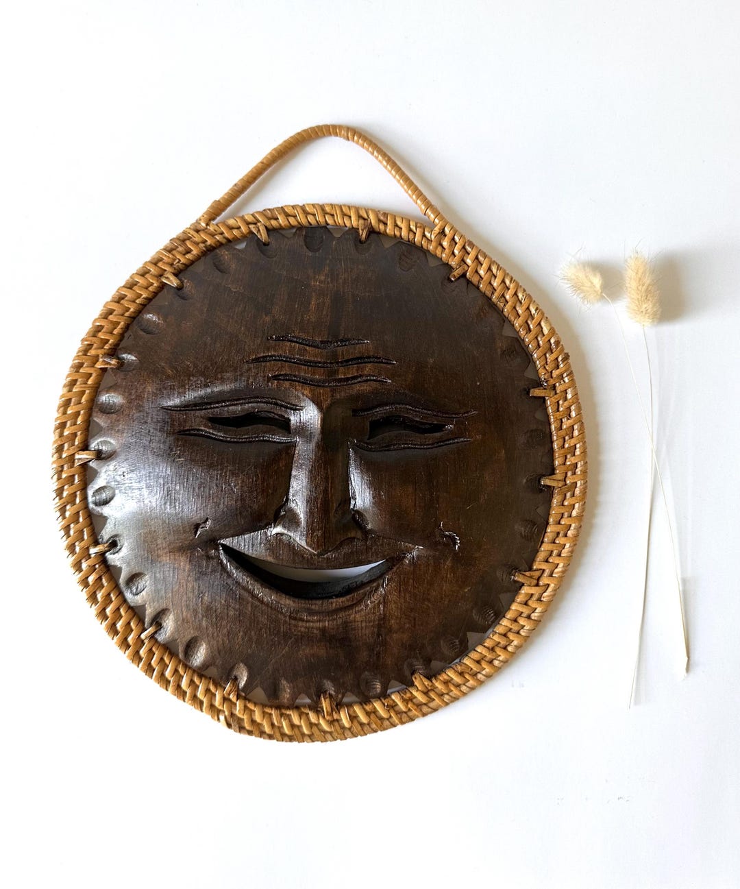 Mid Century Modern Wooden Smiling Sun Face Mask | Abstract Sun Face ...