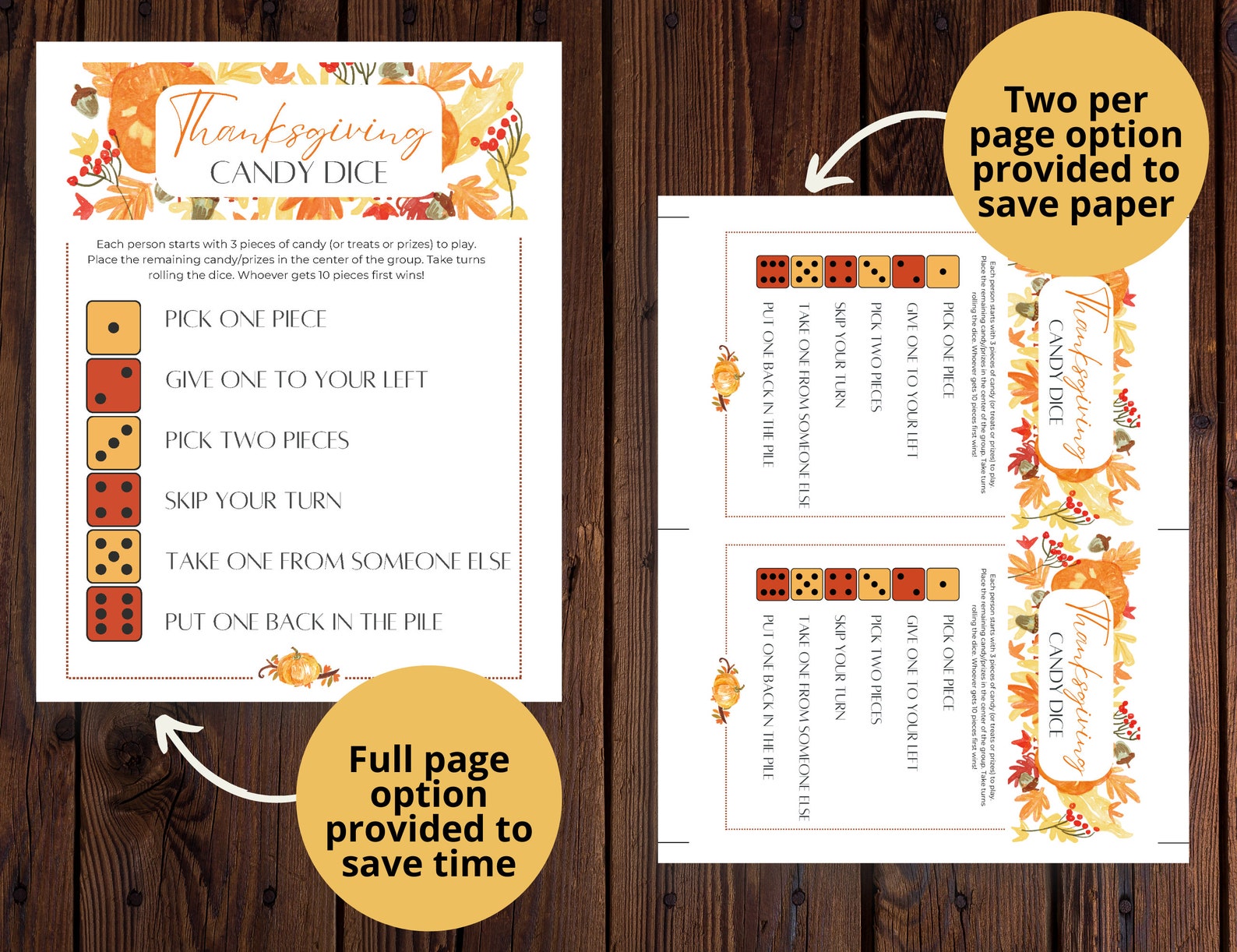 Thanksgiving Candy Dice Game for Kids, Teens, and Adults | Thanksgiving ...
