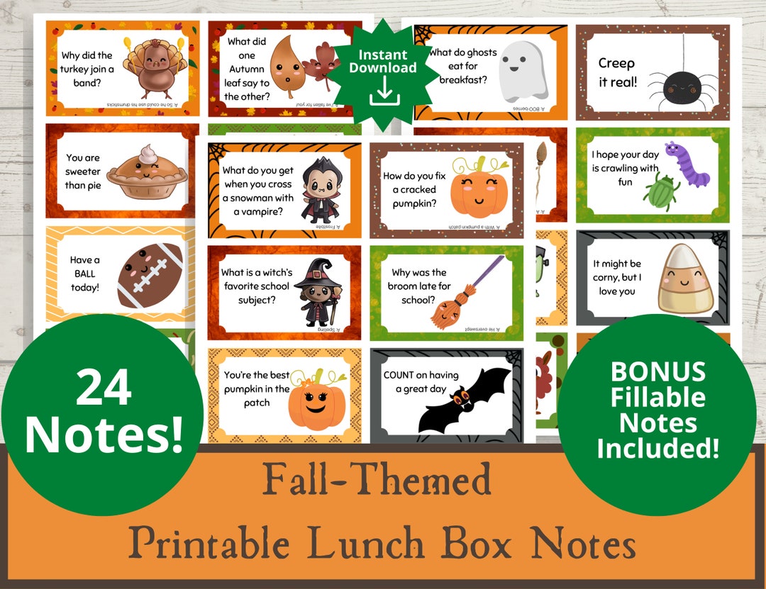 Fall, Halloween, and Thanksgiving Lunch Box Notes and Jokes for Kids - Etsy