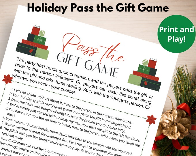 Christmas Pass the Gift Game, Printable Pass the Present Holiday Party ...