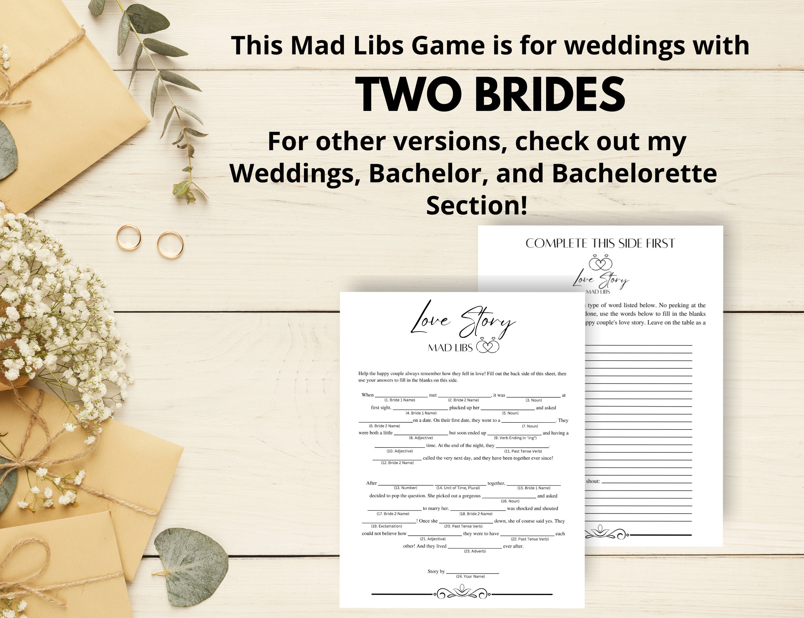 Love Story Mad Libs for Two Brides | Wedding Mad Libs | Lesbian Wedding ...
