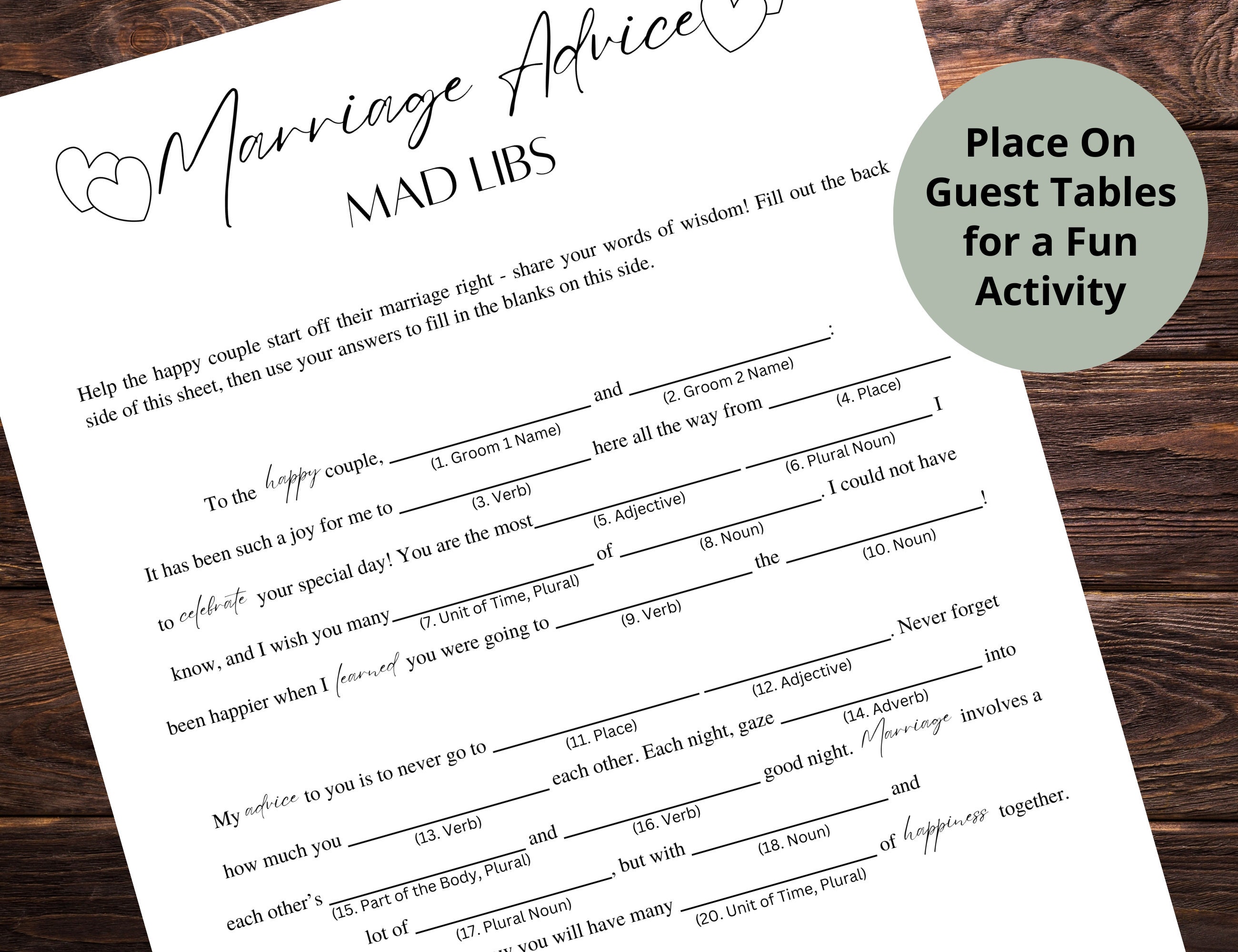 Marriage Advice Mad Libs for Two Grooms | Wedding Mad Libs | Gay ...