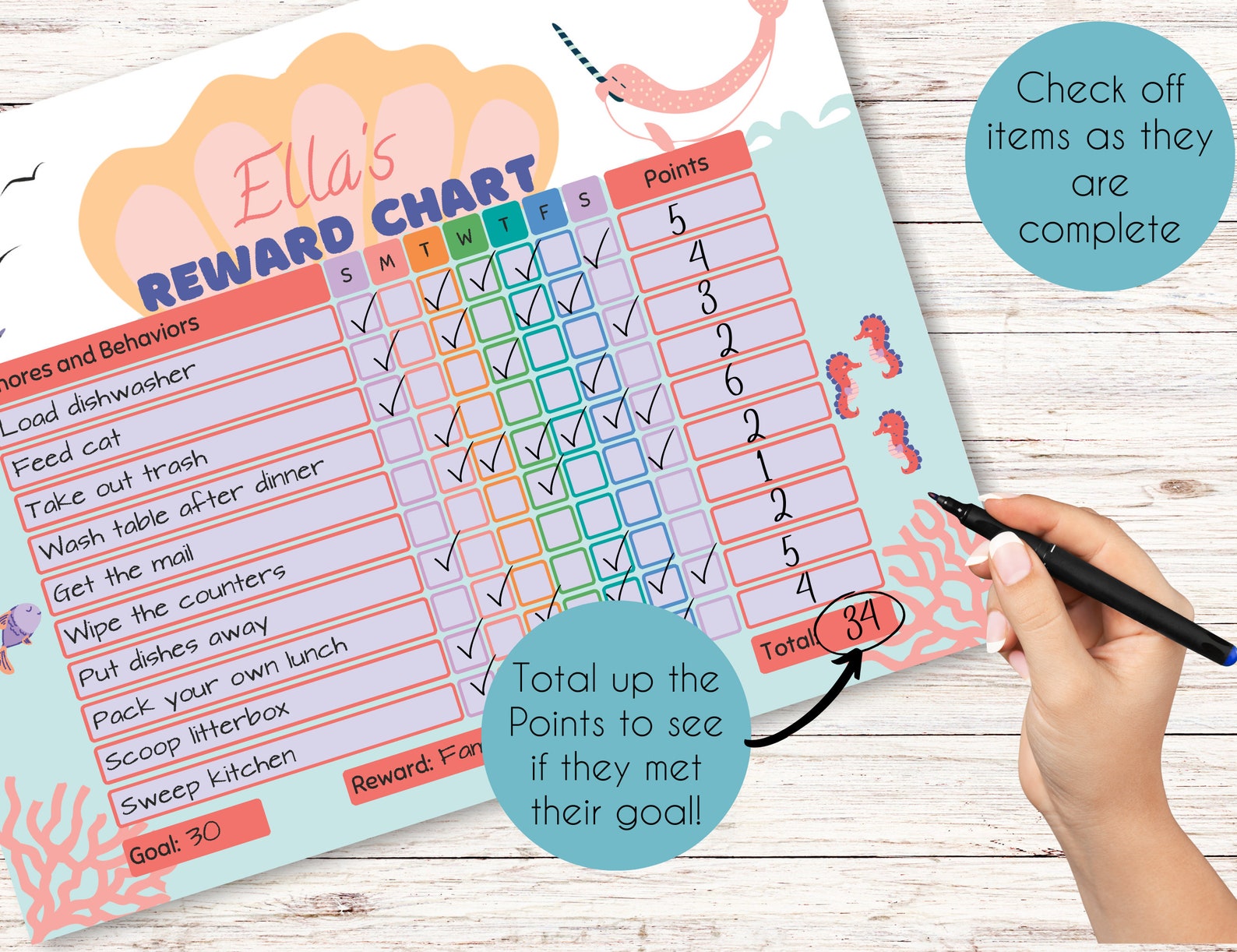 Reward Chart With Under the Sea Theme | Editable Chore Chart for Kids ...