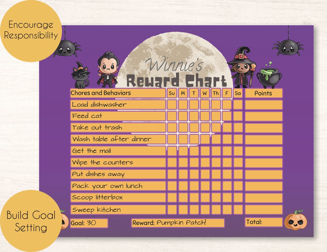 Halloween Reward Chart Editable Chore Chart for Kids - Etsy