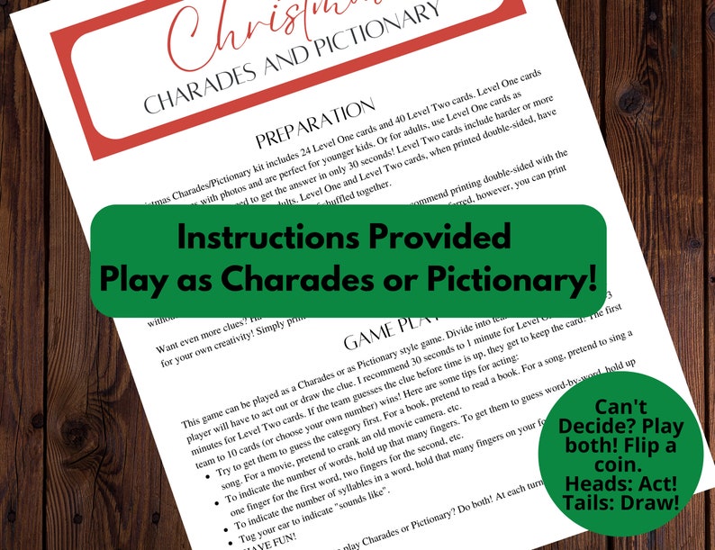 Christmas Charades and Pictionary Game for Kids, Teens, and Adults ...