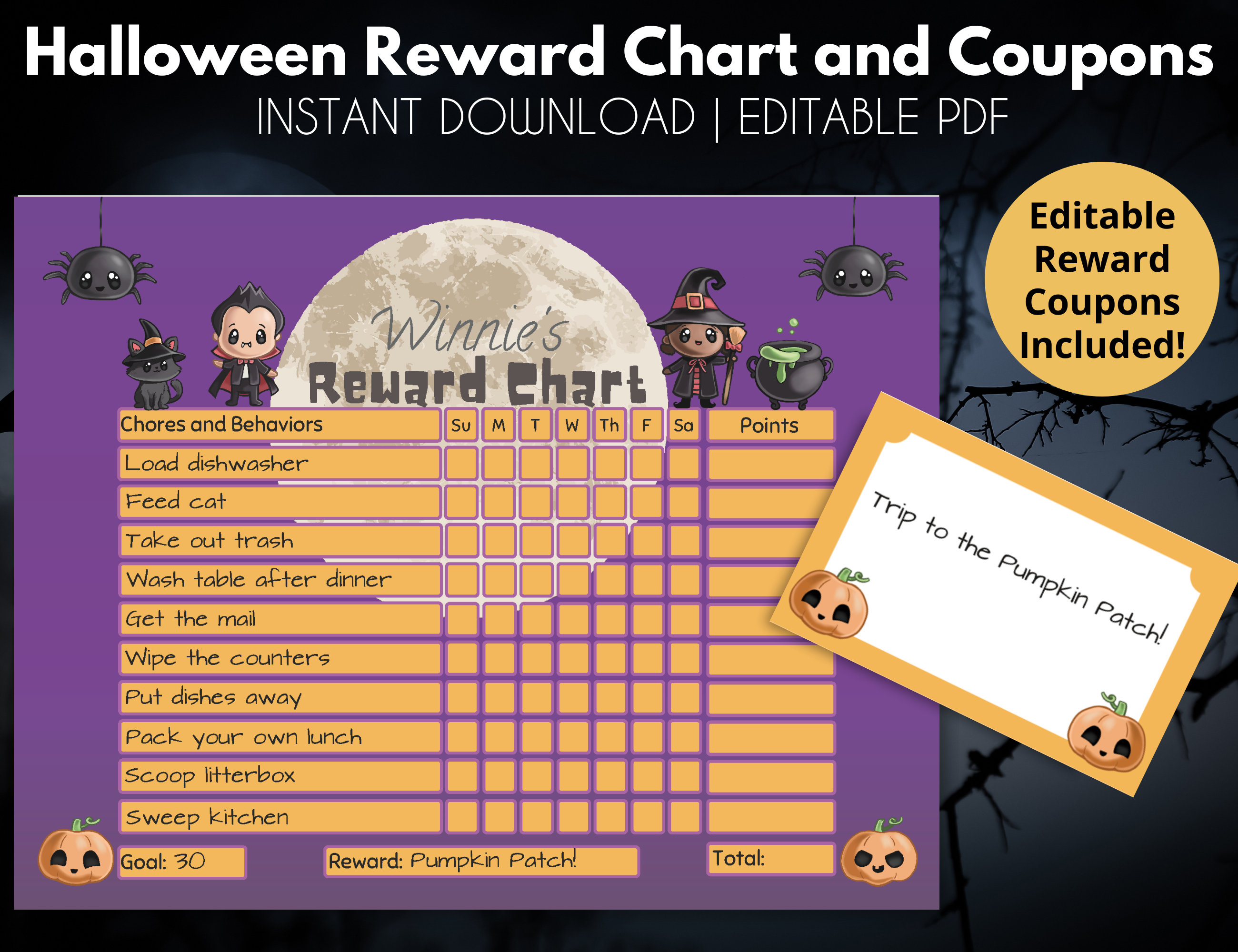 Halloween Reward Chart | Editable Chore Chart for Kids | Editable ...