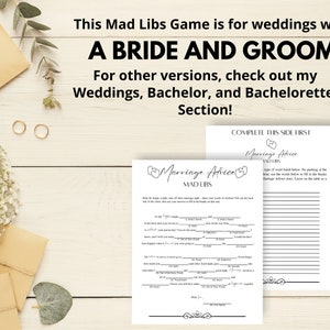 Marriage Advice Mad Libs for Wedding | Wedding Mad Libs | Printable ...