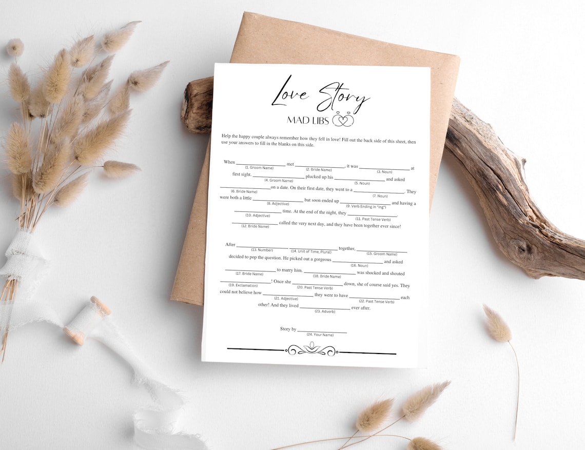 Love Story Mad Libs for Wedding Wedding Mad Libs Printable Wedding ...