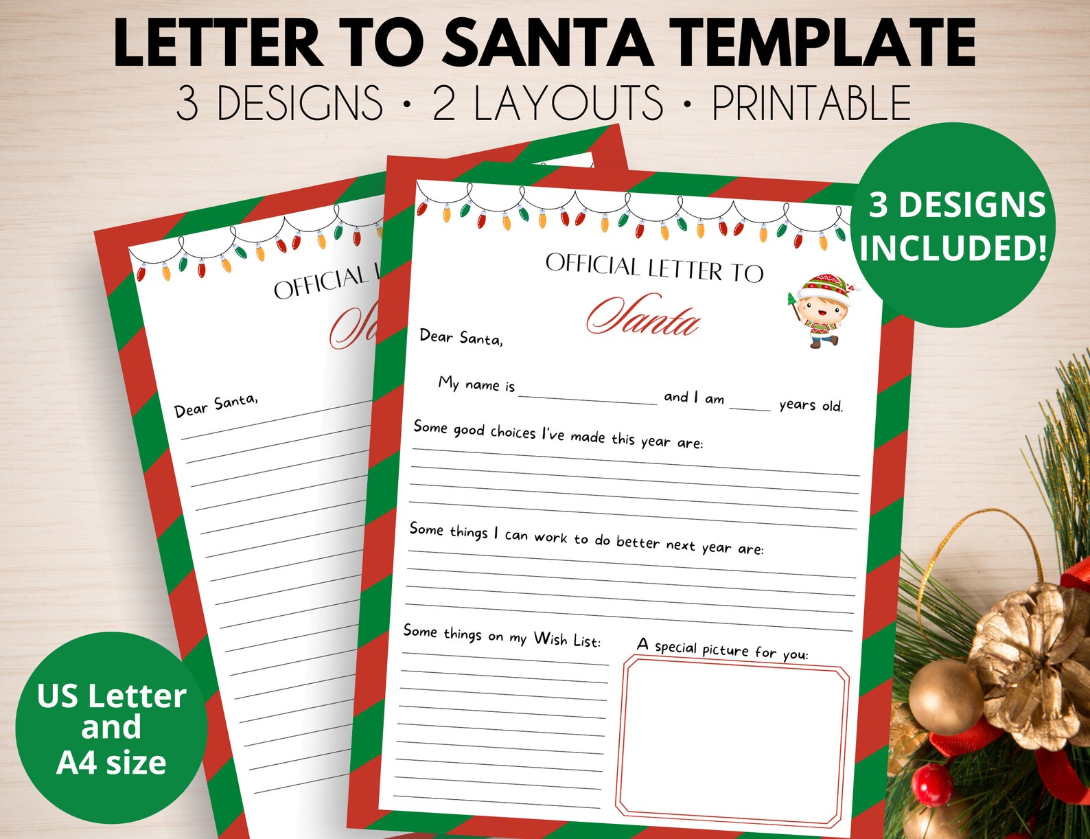 Letter to Santa Printable Wish List for Kids | Santa Letter Template - Etsy
